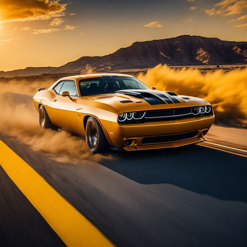 Dodge Challenger Gold Car Print Realistic Luxury Supercar Car Wall Art ...