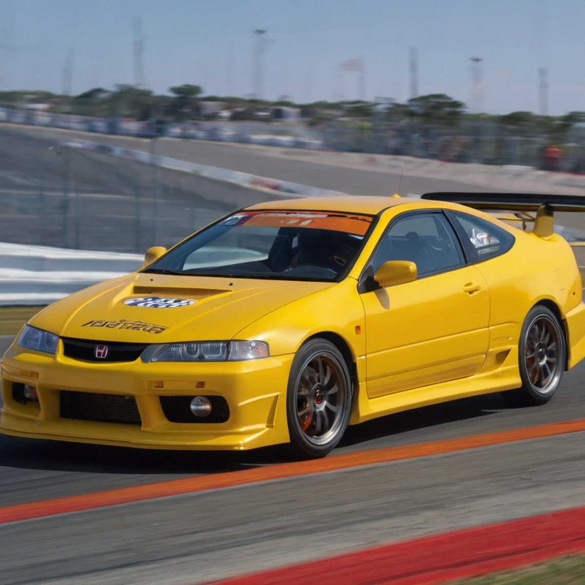 Honda Integra Type R Yellow Digital Print Realistic Racetrack Drive Car ...