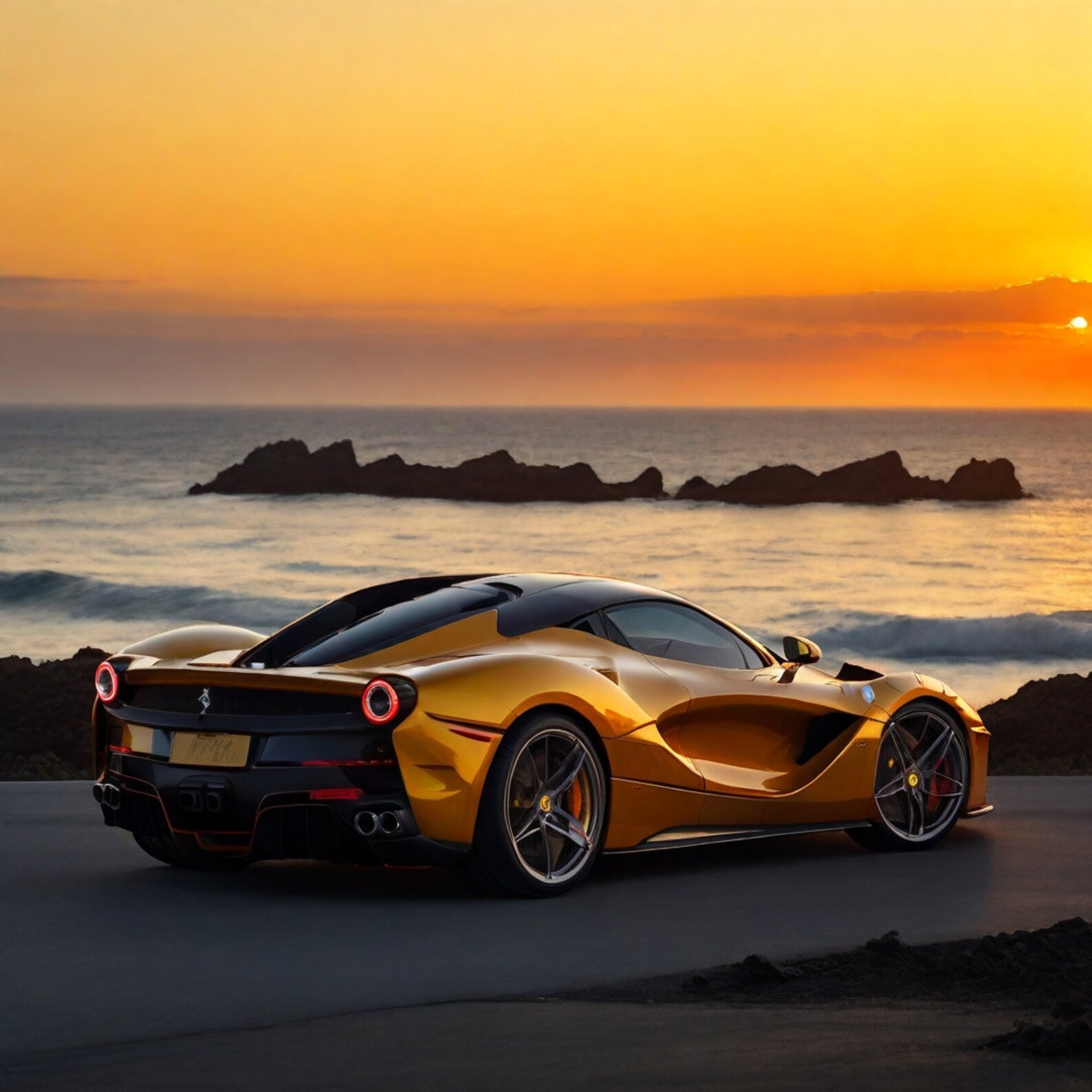 Ferrari Laferrari Red Car Print Sunset Coastal Cruise Car Wall Art ...