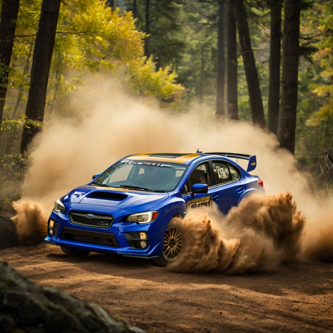 Subaru WRX STI Blue Car Print Motorsport Rally Racing Car Wall Art Fast ...