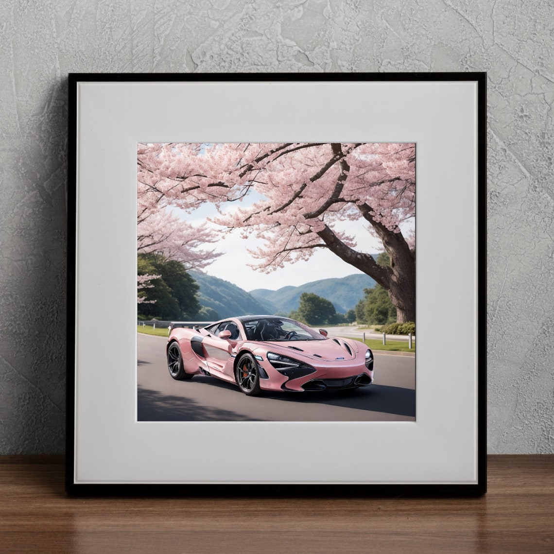 Mclaren 720S Pink Car Print Cherry Blossom Scenery Car Wall Art ...