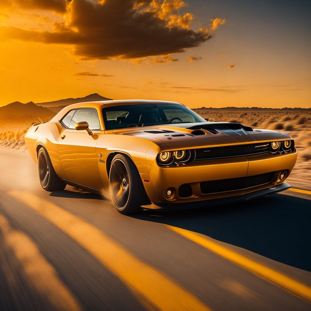 Dodge Challenger Gold Car Print Realistic Luxury Supercar Car Wall Art ...