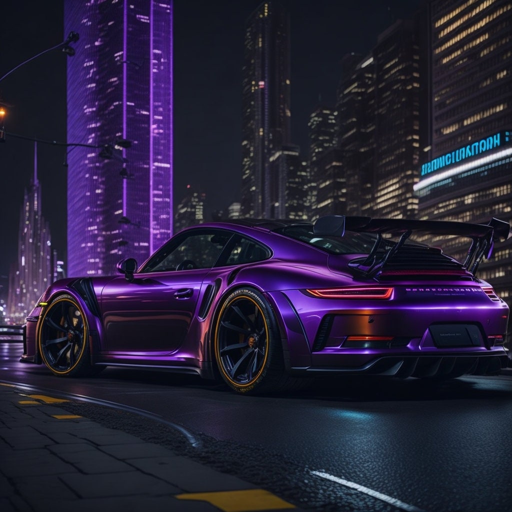 Porsche 911 GT3 RS Car Print Realistic Luxury Purple Sports Car Wall ...