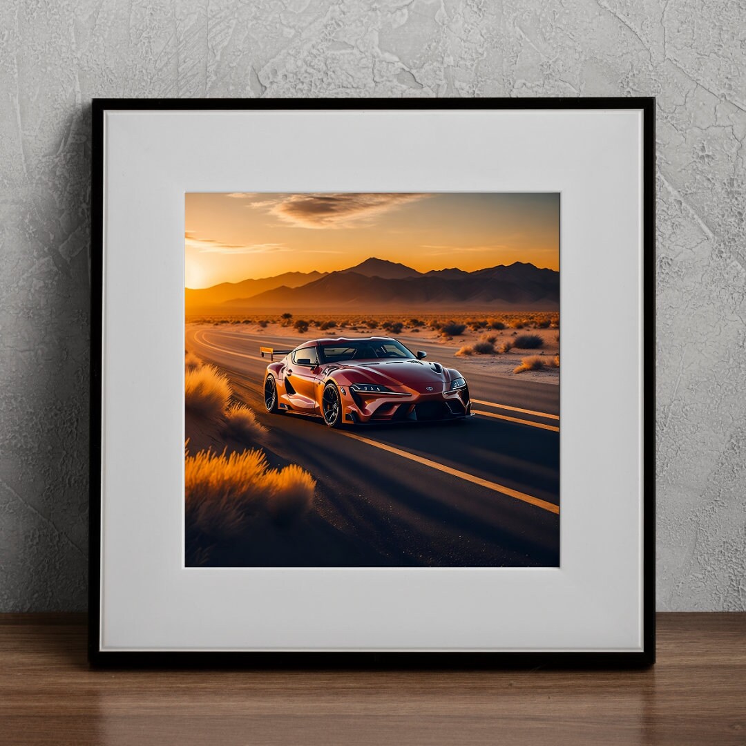 Toyota Supra Red Car Print Realistic Fast Sports Car Wall Art Open ...
