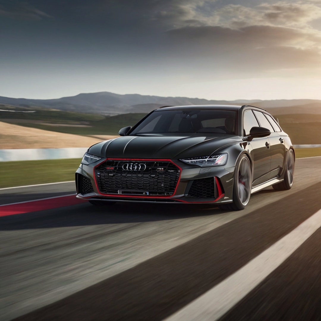 Red and Black Audi RS6 Racetrack Car Print Realistic 1:1 Audi Digital ...