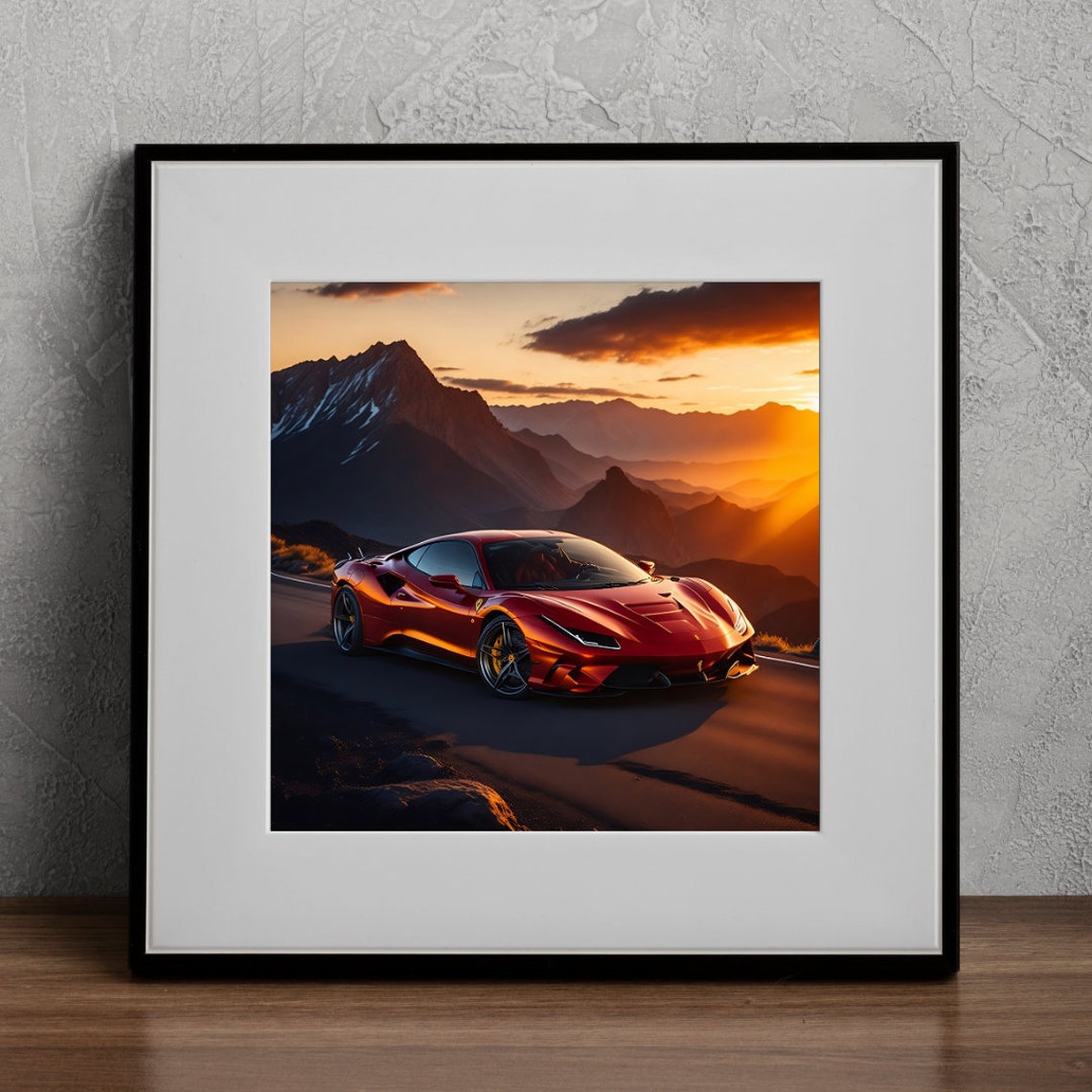 Ferrari F8 Red Car Print Realistic Sports Car Digital Car Art Rough ...