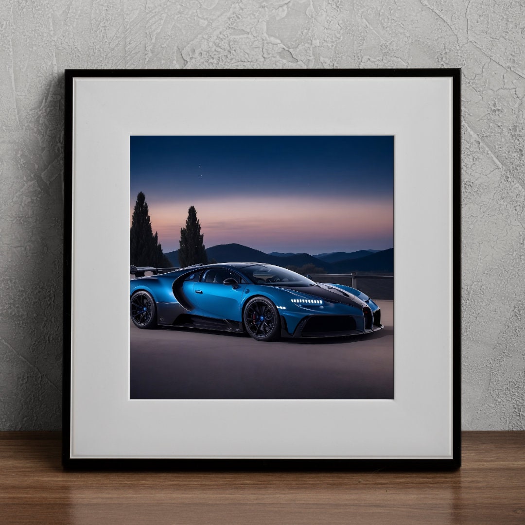 Bugatti Divo Blue Car Print Realistic Starry Night Car Wall Art Luxury ...