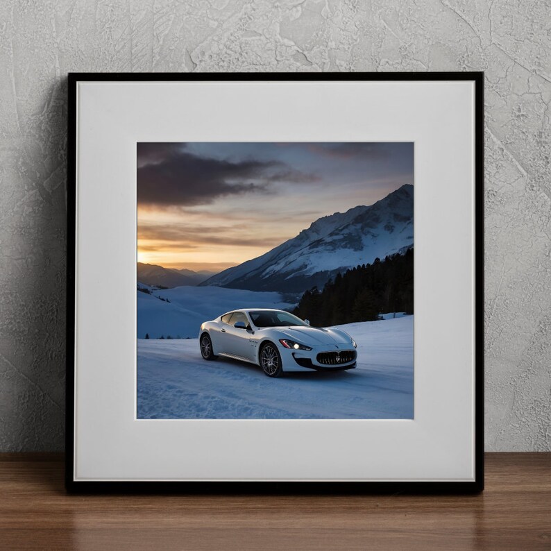 Maserati Granturismo White Snowy Alpine Mountains Car Print Realistic ...