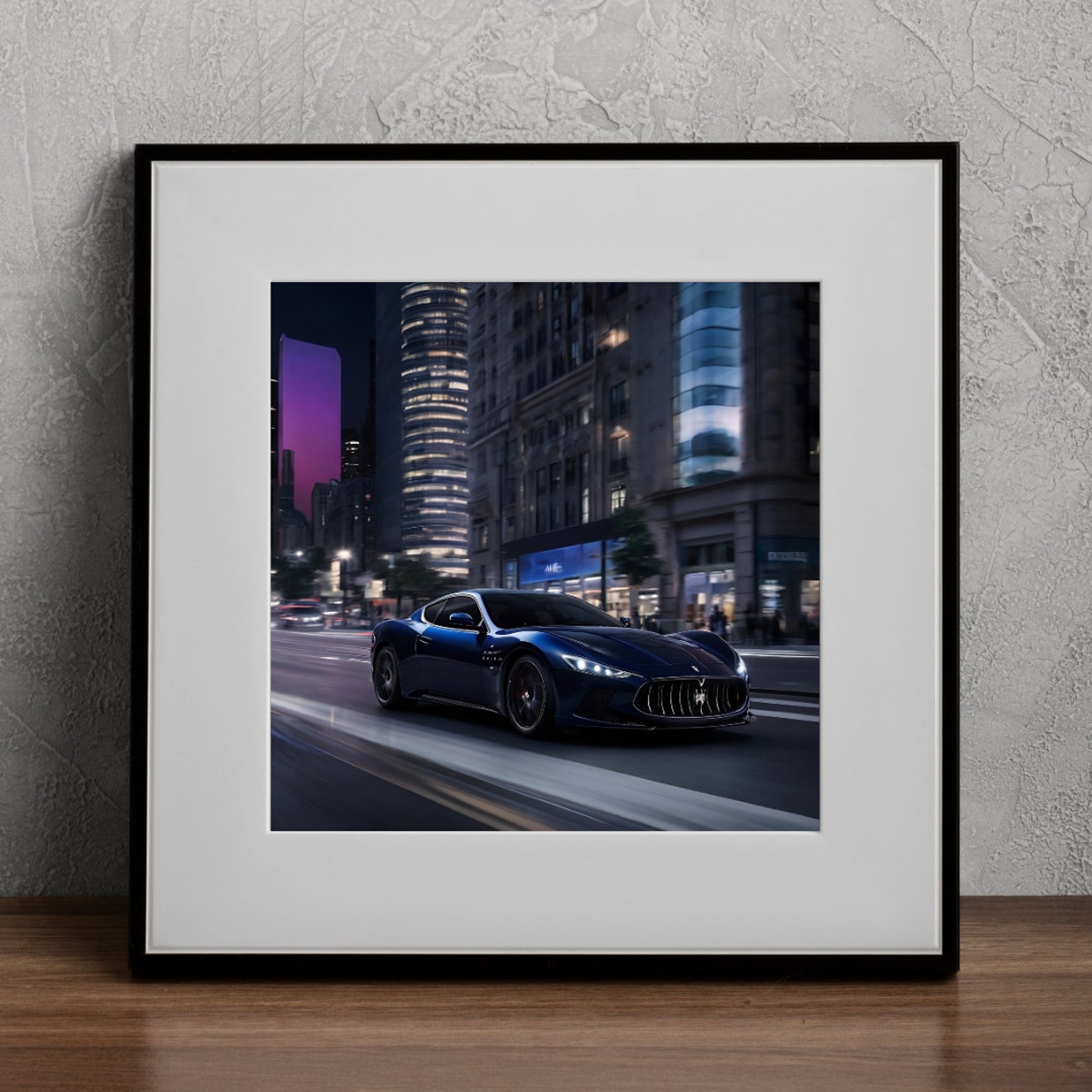 Maserati MC20 Dark Blue Car Print Realistic Nighttime City Car Wall Art ...