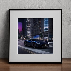 Maserati MC20 Dark Blue Car Print Realistic Nighttime City Car Wall Art ...