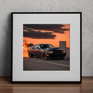 Dodge Challenger SRT Hellcat Demon Car Print Menacing Black Supercar ...
