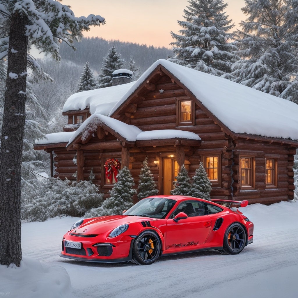 Porsche 911 GT3 RS Red Car Print Festive Christmas Car Wall Art White ...