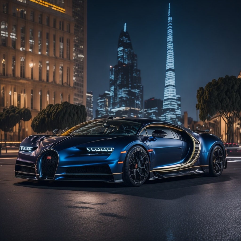 Bugatti Chiron Blue Realistic Architecture Scenery Car Wall Art Luxury ...