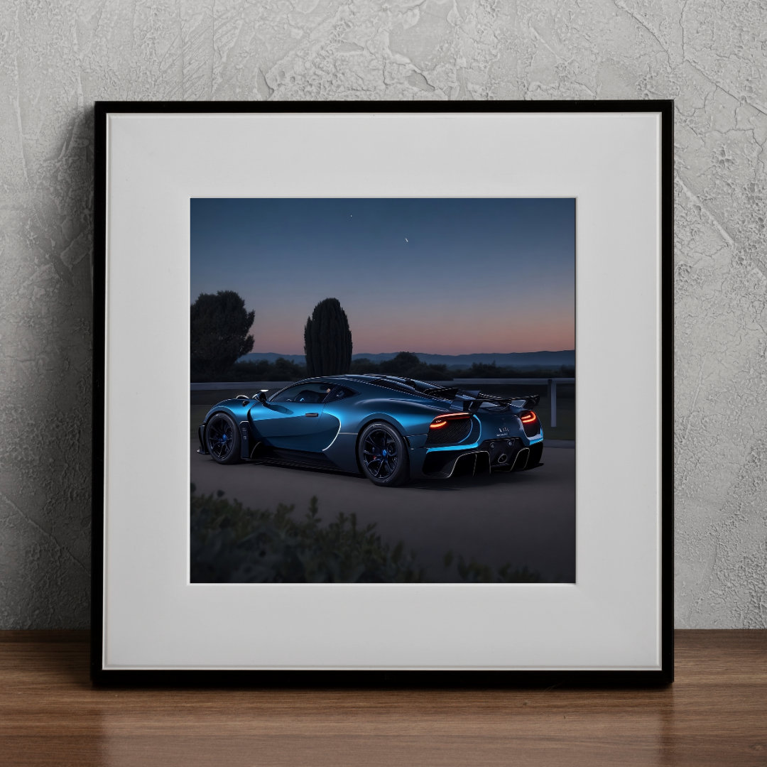 Bugatti Divo Blue Car Print Realistic Starry Night Car Wall Art Luxury ...