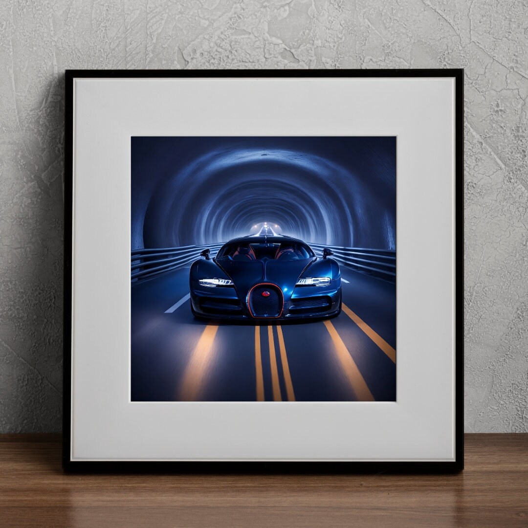 Bugatti Veyron Blue Car Print Realistic Tunnel Scenery Car Wall Art ...