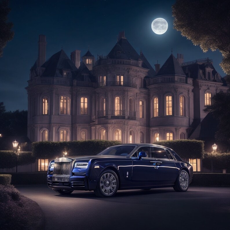 Rolls-royce Phantom Blue Car Print Realistic Luxury Automotive Car Wall ...