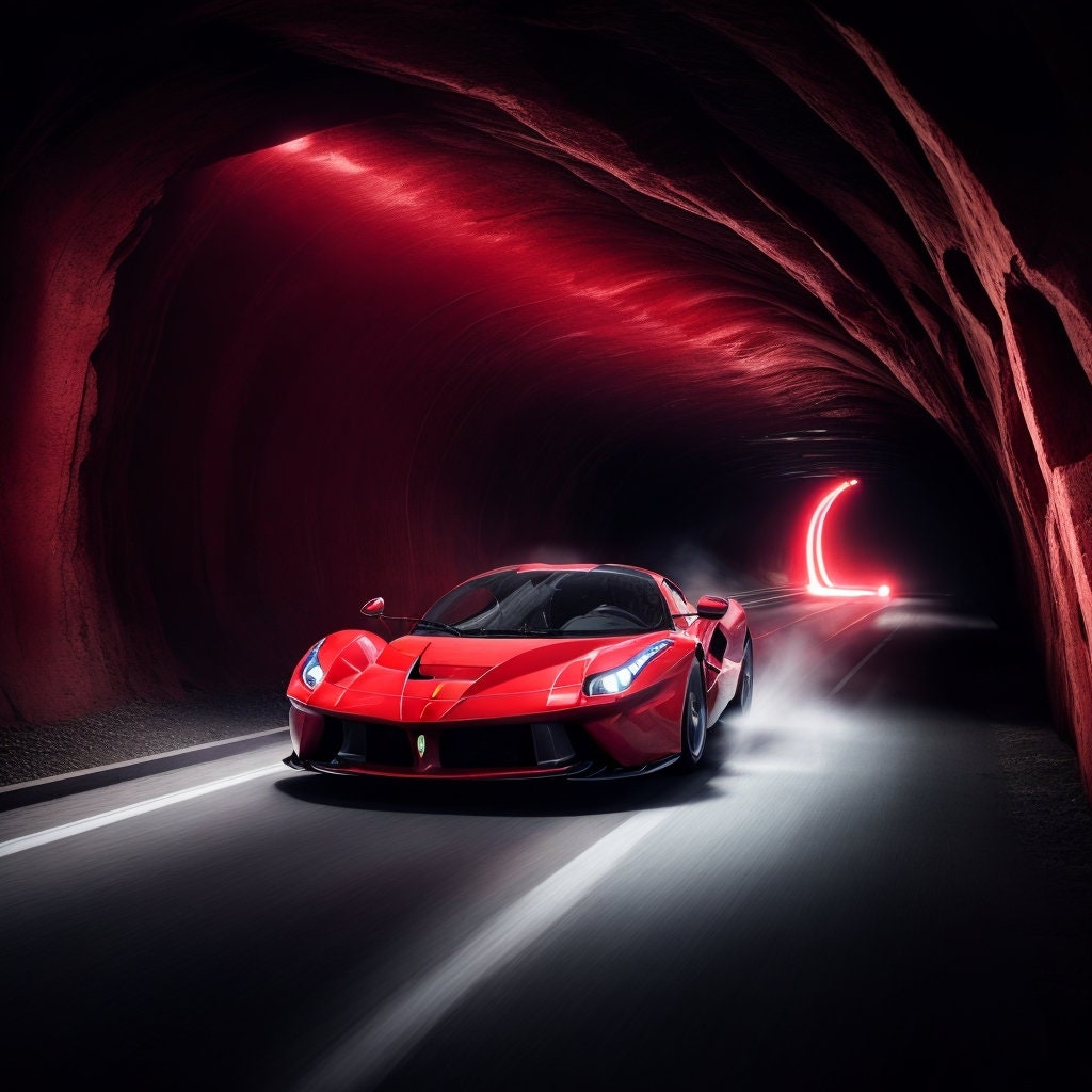 Ferrari Laferrari Red Car Print Dark Mountain Tunnel 1:1 Car Wall Art ...