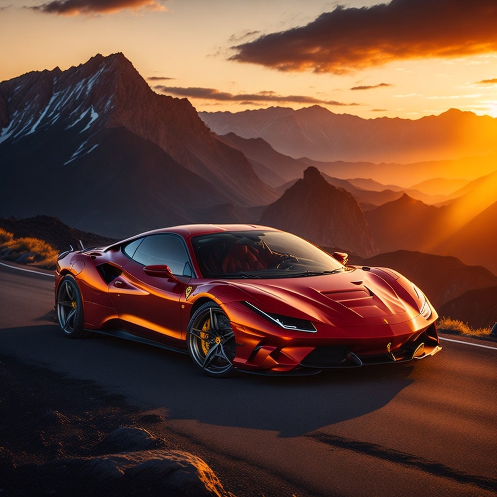 Ferrari F8 Red Car Print Realistic Sports Car Digital Car Art Rough ...