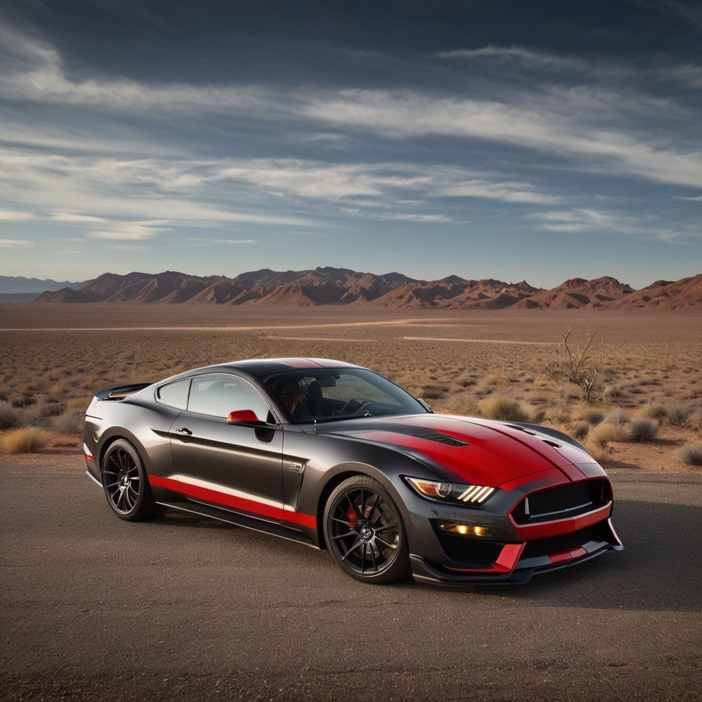 Ford Mustang Shelby 500 GT Car Print Realistic Black and Red Car Wall ...