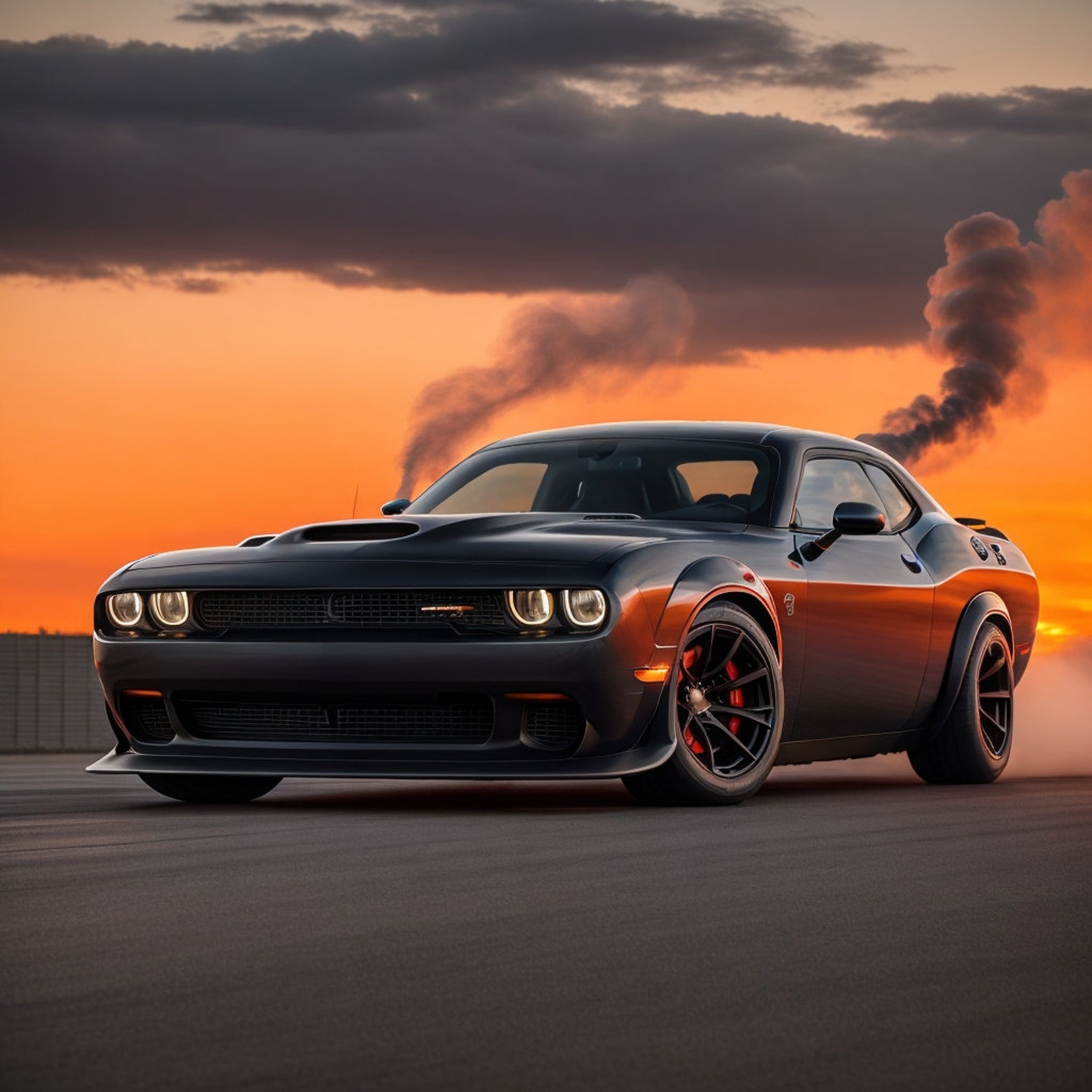 Dodge Challenger SRT Hellcat Demon Car Print Menacing Black Supercar ...