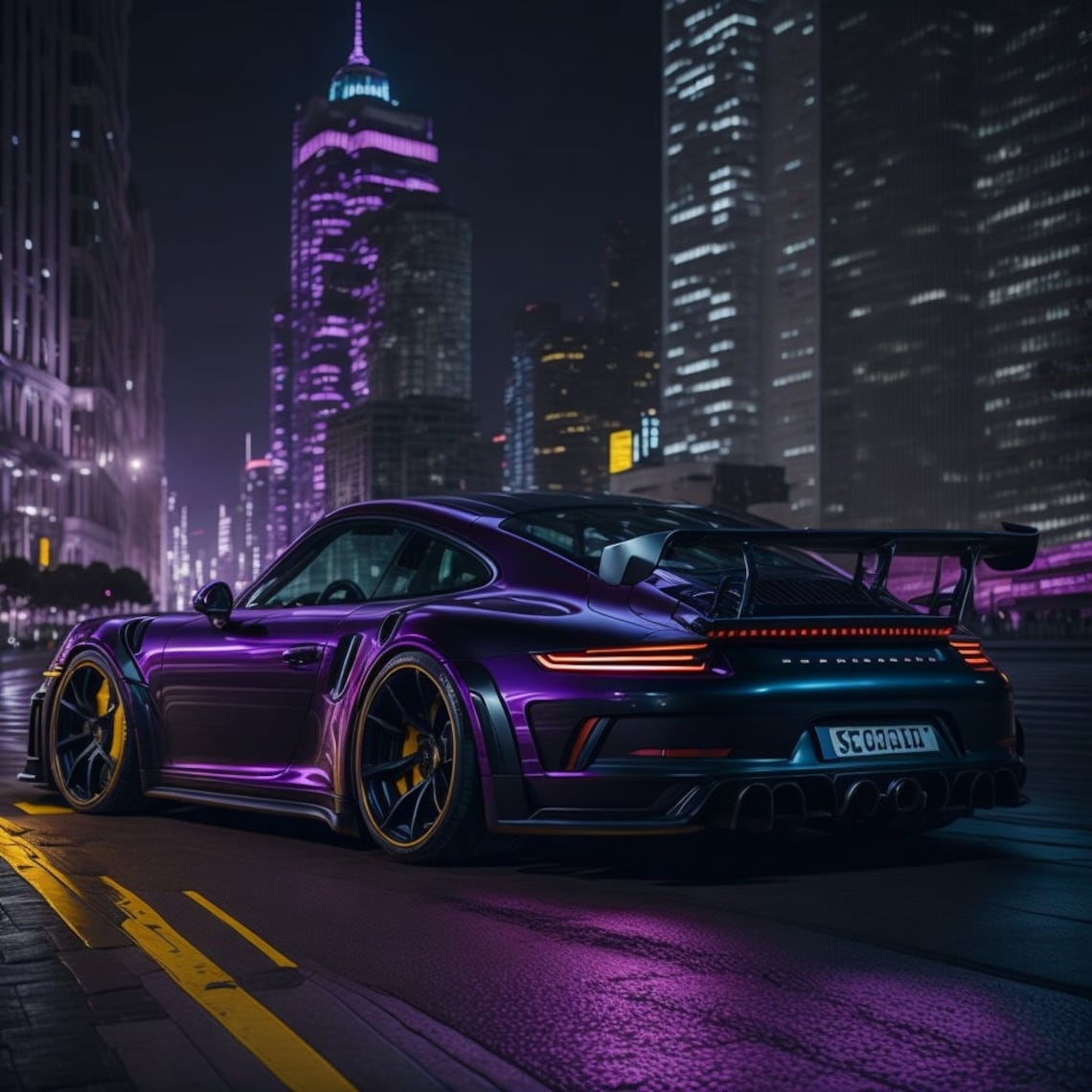 Porsche 911 GT3 RS Car Print Realistic Luxury Purple Sports Car Wall ...
