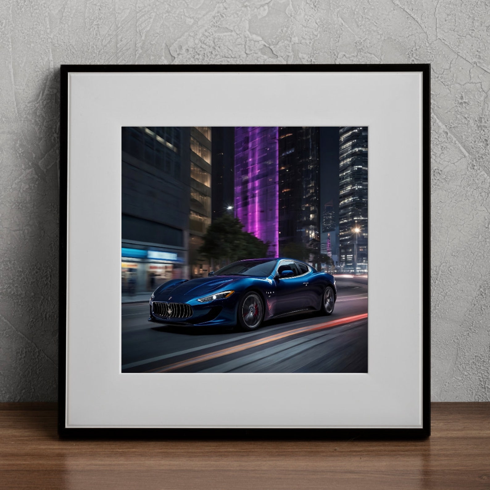 Maserati MC20 Dark Blue Car Print Realistic Nighttime City Car Wall Art ...