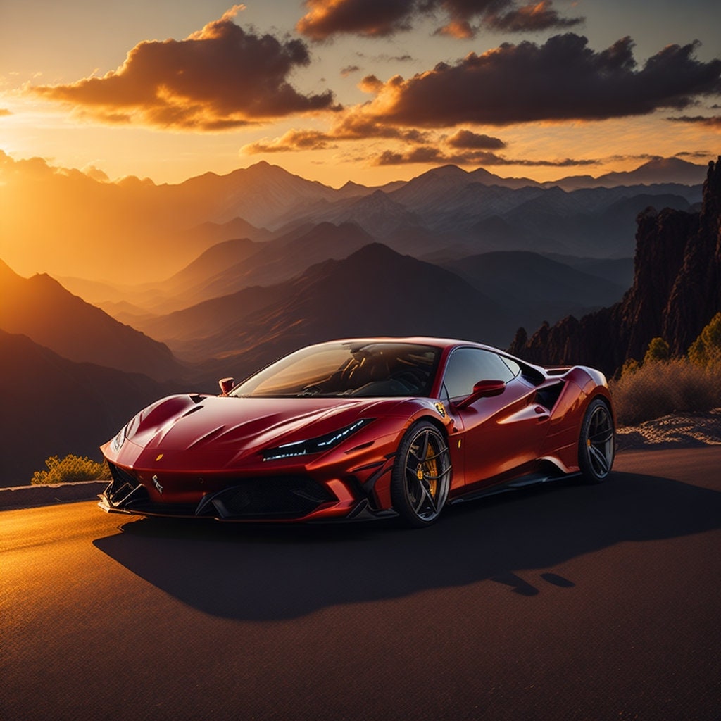 Ferrari F8 Red Car Print Realistic Sports Car Digital Car Art Rough ...