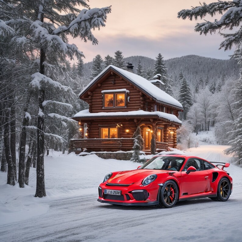 Porsche 911 GT3 RS Red Car Print Festive Christmas Car Wall Art White ...