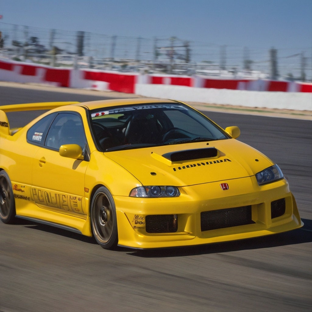 Honda Integra Type R Yellow Digital Print Realistic Racetrack Drive Car ...