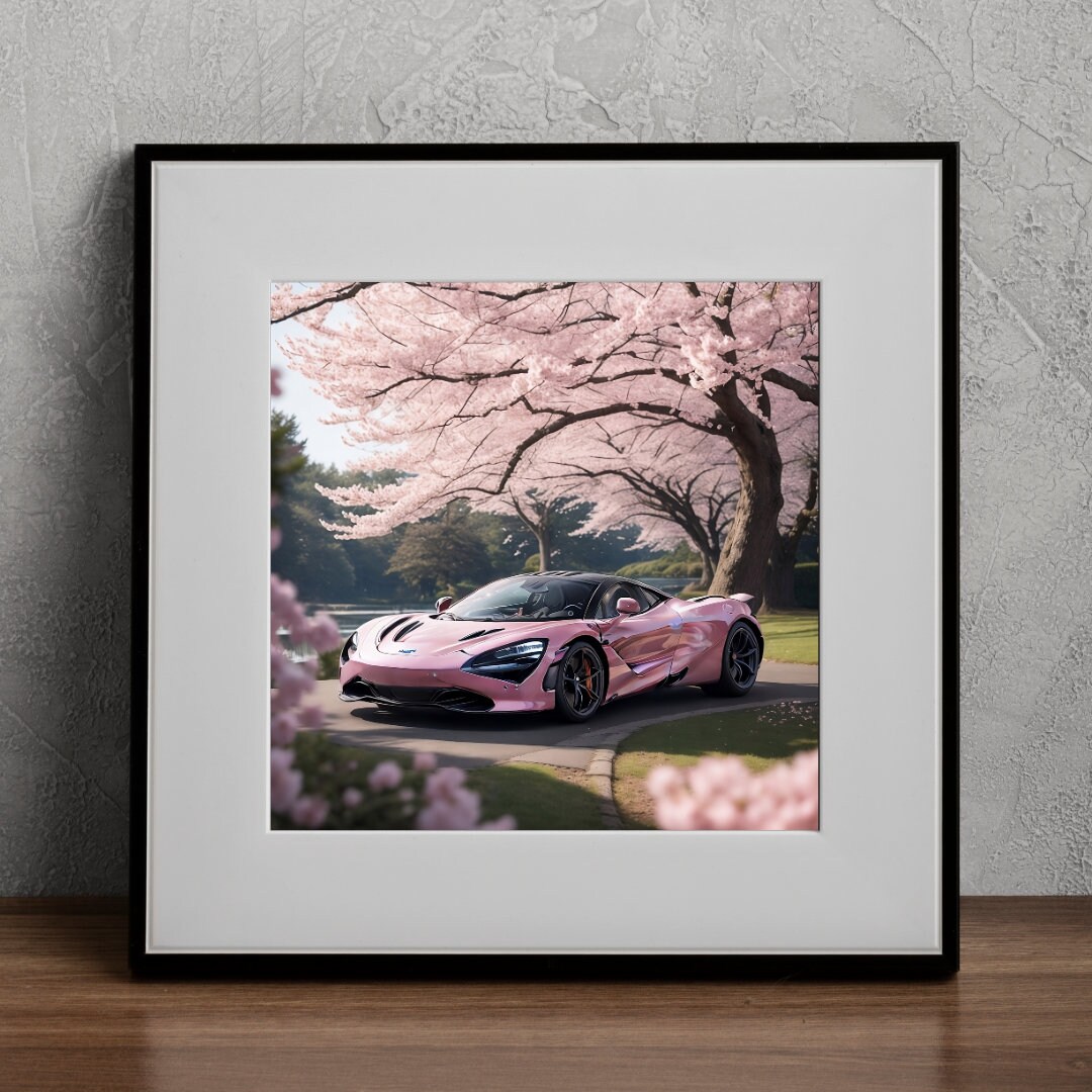 Mclaren 720S Pink Car Print Cherry Blossom Scenery Car Wall Art ...