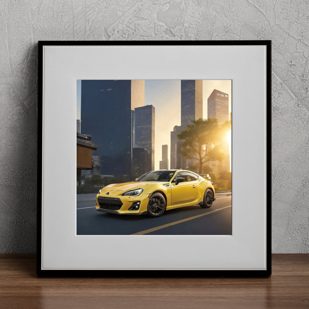Subaru BRZ Yellow Car Print Realistic Sports Car Wall Urban City Racing ...