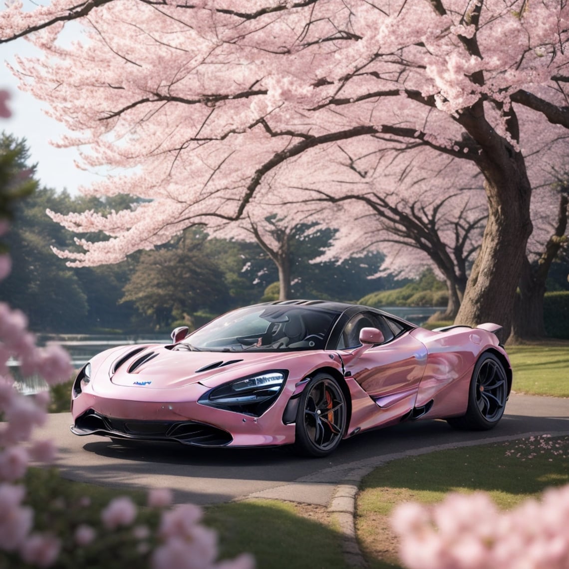 Mclaren 720S Pink Car Print Cherry Blossom Scenery Car Wall Art ...