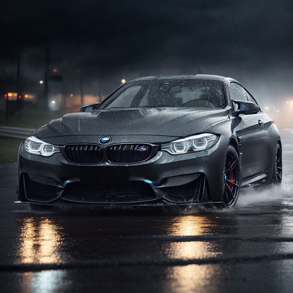 BMW M4 Black Car Print Realistic Sports Car Wall Art Dark Rainy Drive ...