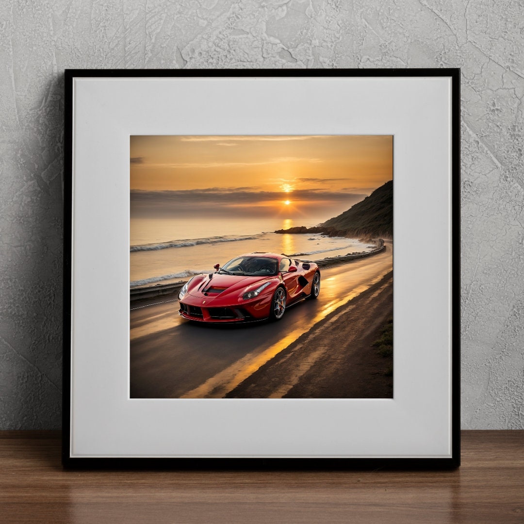 Ferrari Laferrari Red Car Print Sunset Coastal Cruise Car Wall Art ...