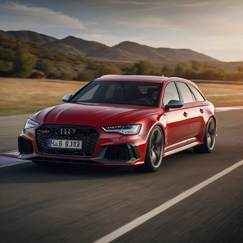 Red and Black Audi RS6 Racetrack Car Print Realistic 1:1 Audi Digital ...