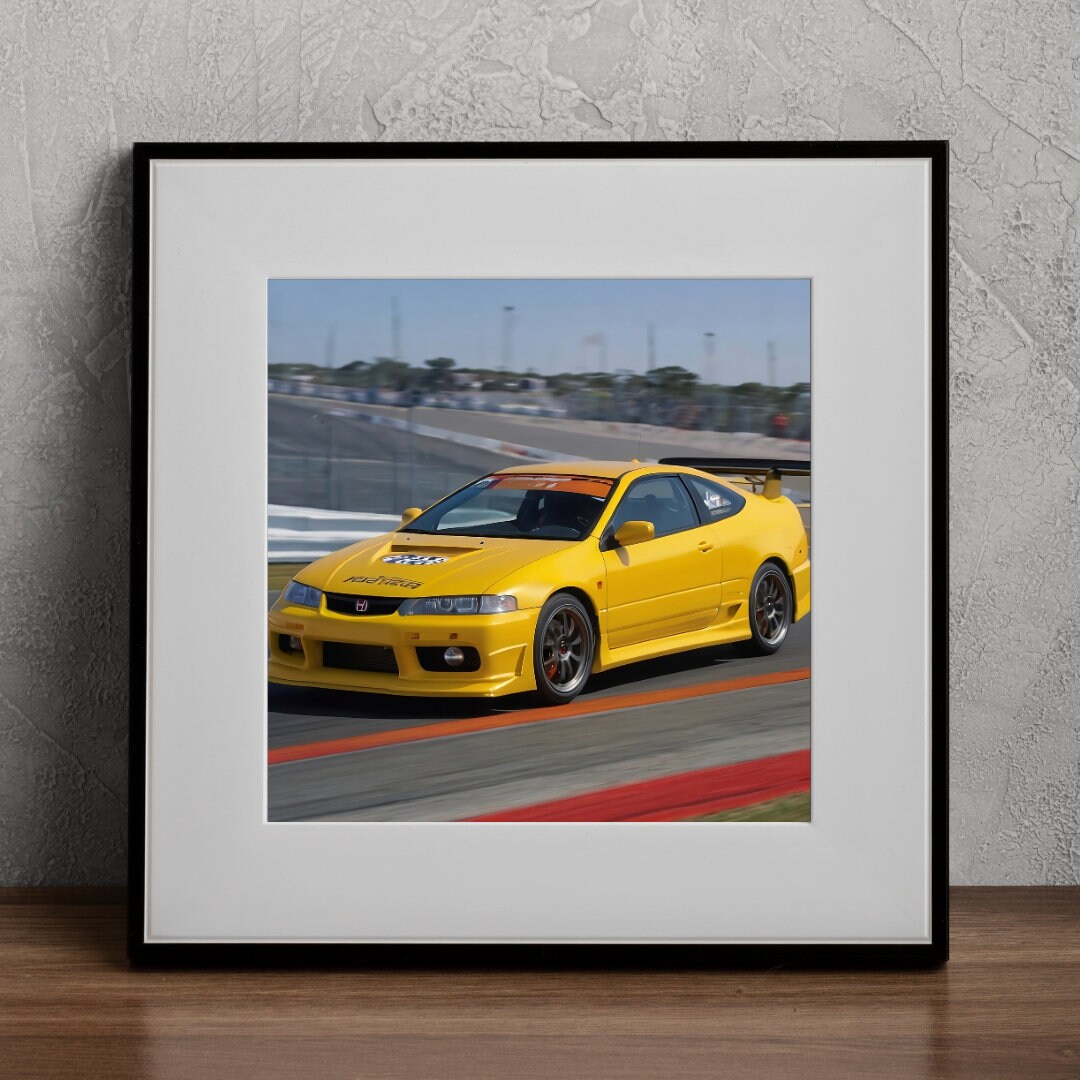 Honda Integra Type R Yellow Digital Print Realistic Racetrack Drive Car ...