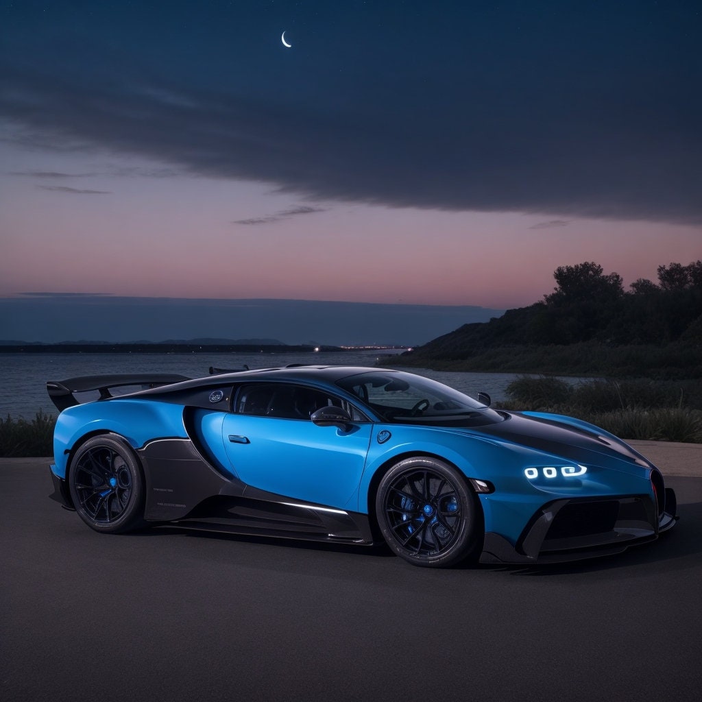 Bugatti Divo Blue Car Print Realistic Starry Night Car Wall Art Luxury ...