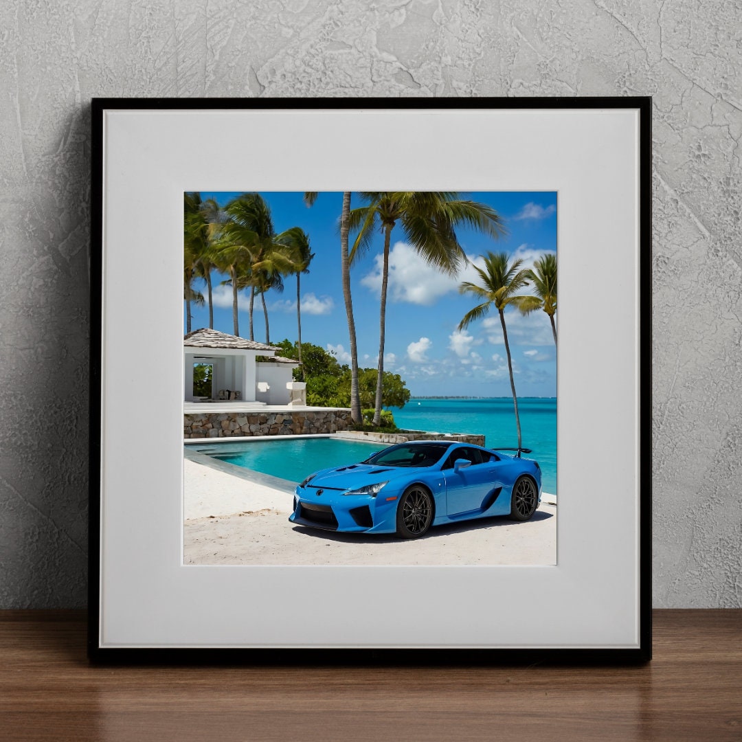 Lexus LFA Blue Car Print Miami Luxury Beachfront Car Wall Art Realistic ...