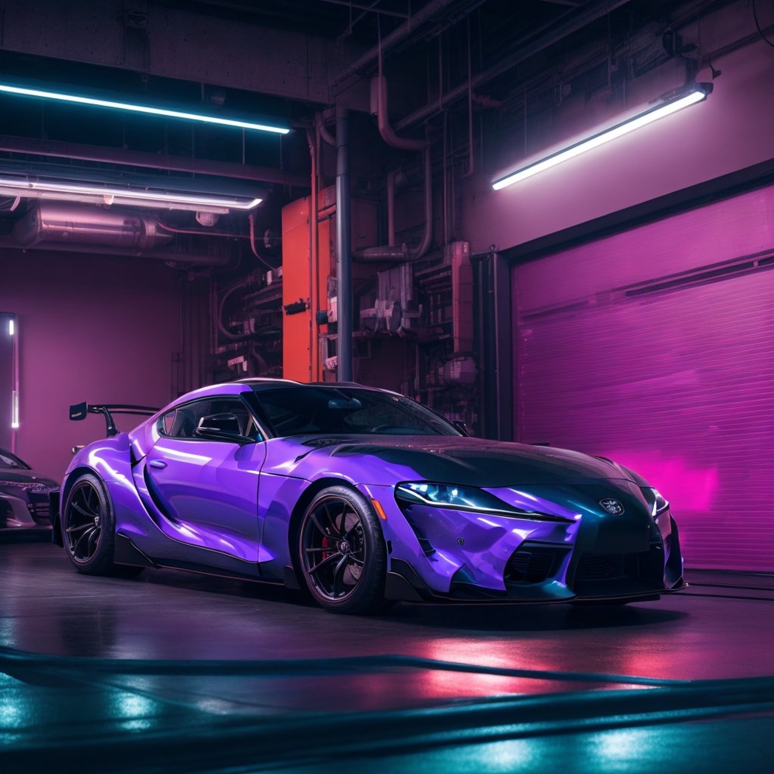 Toyota Supra MK5 Purple Car Print Futuristic Neon Garage Car Wall Art ...