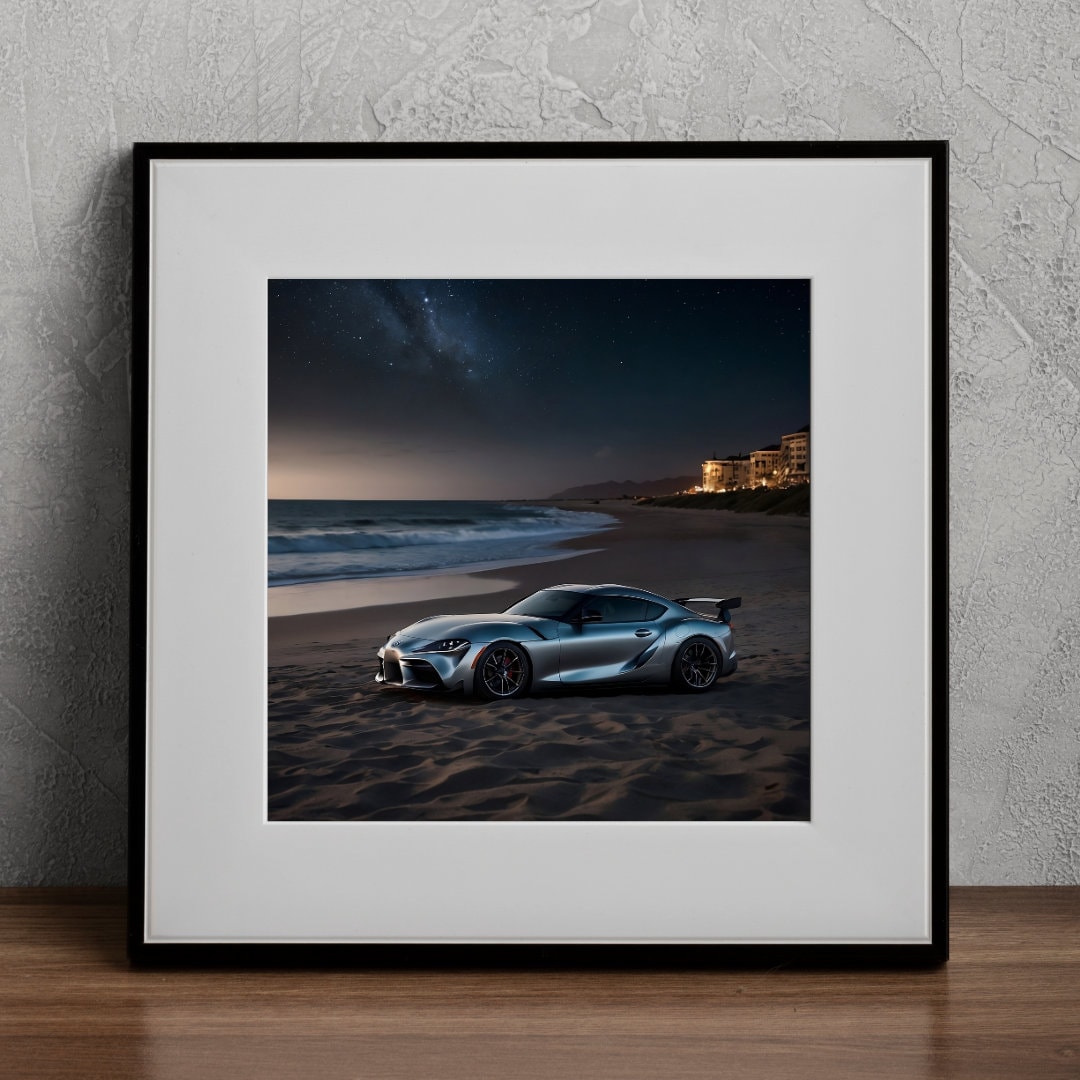 Toyota GR Supra Silver Car Print Moonlit Starry Beach Digital Car Art ...
