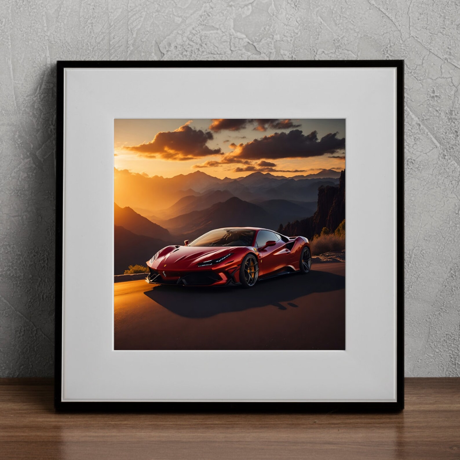 Ferrari F8 Red Car Print Realistic Sports Car Digital Car Art Rough ...