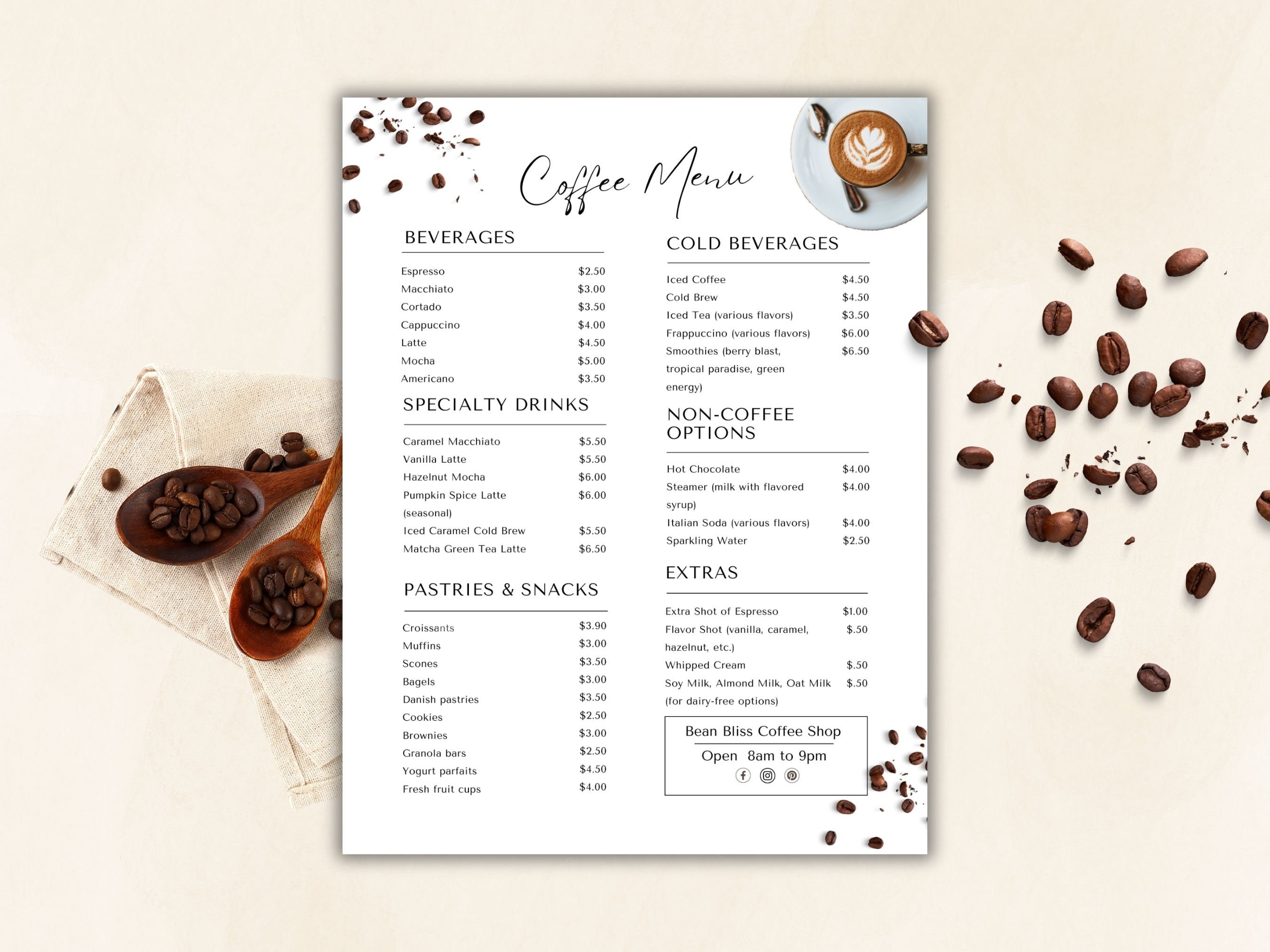 Coffee Shop Menu Template: Cafe Price List, Editable in Canva - Etsy