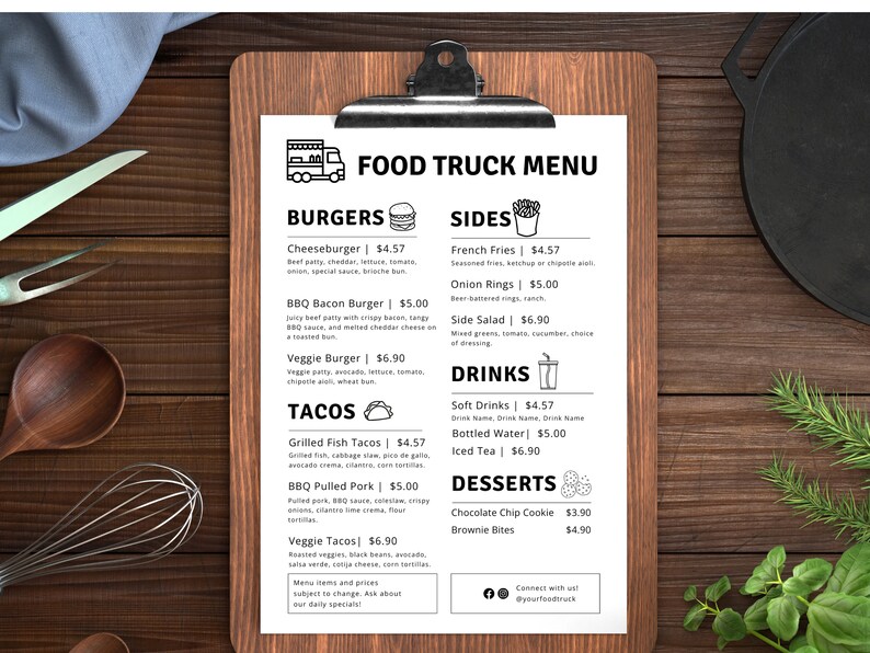 Food Truck Menu Template: Customizable Restaurant Menu (digital ...