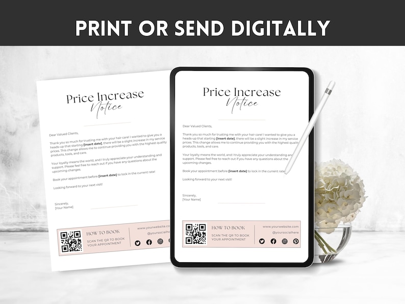 Salon Price Increase Notice Template: Editable QR Code Canva Design (US ...