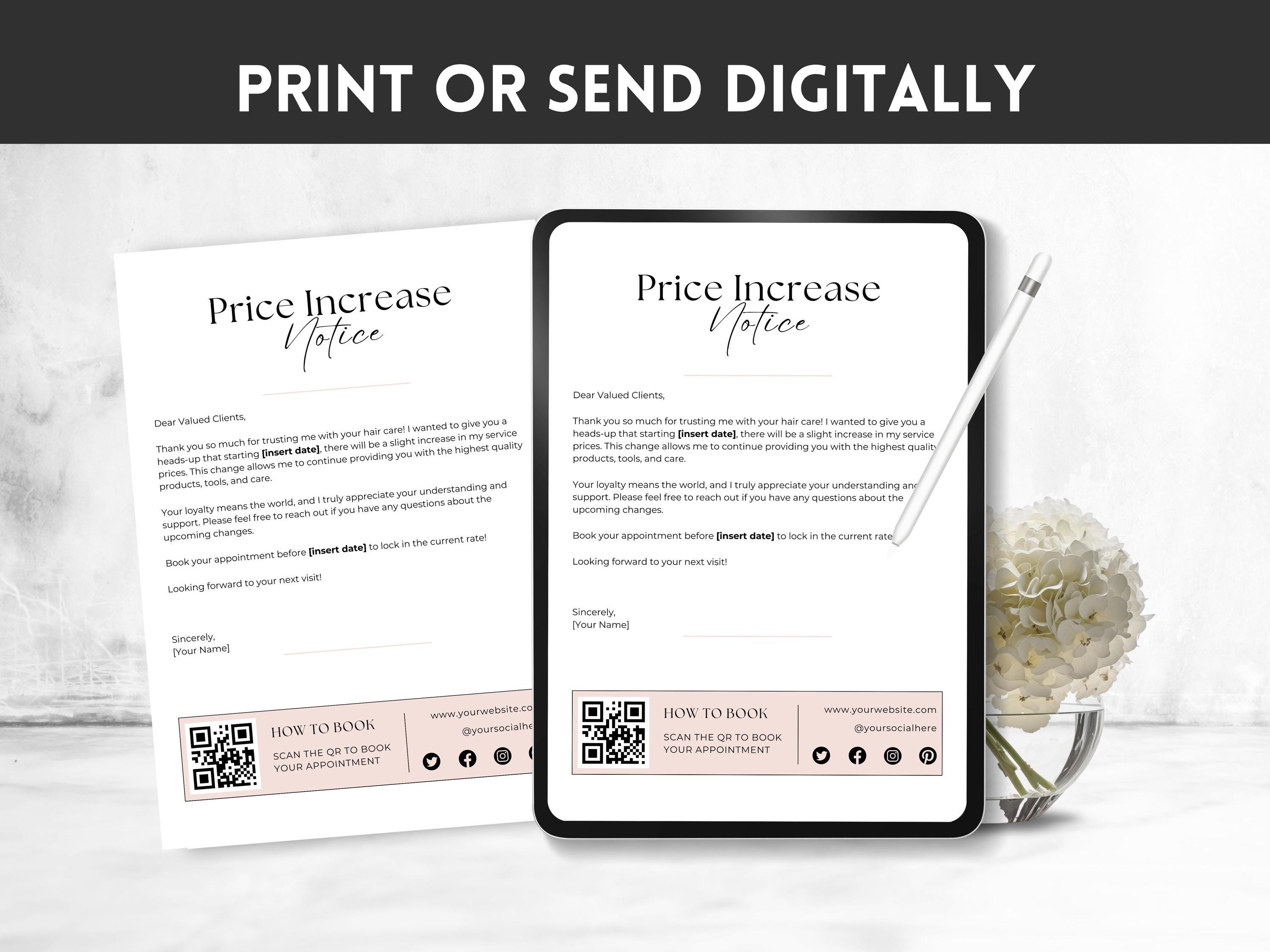 Salon Price Increase Notice Template: Editable QR Code Canva Design (US ...