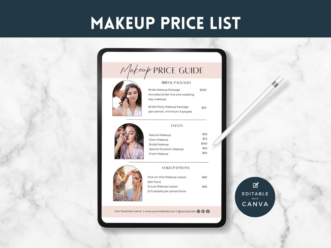 Makeup Artist Price List, Bridal Makeup Price List, Editable Price List ...