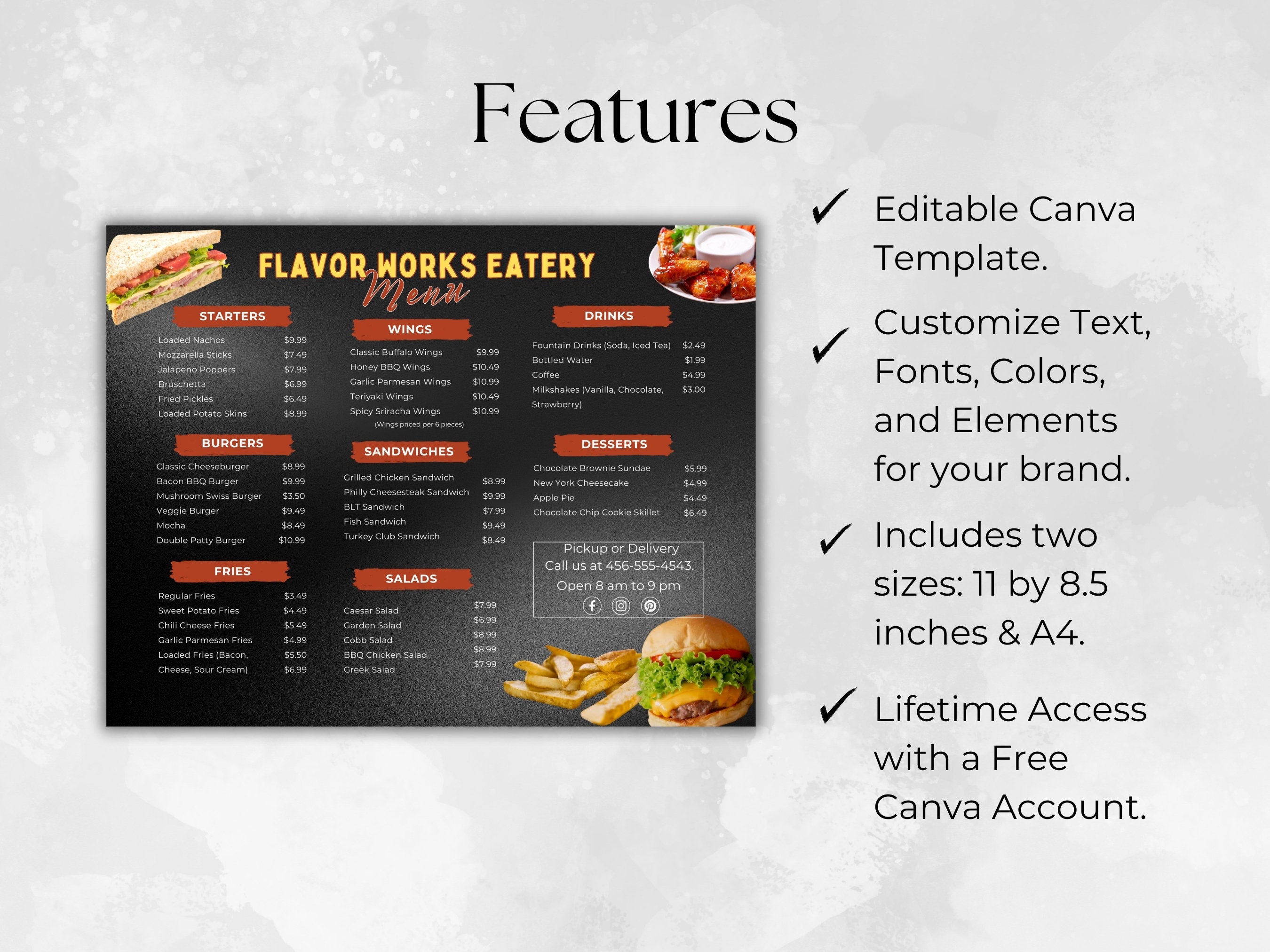 Food Menu Canva, Restaurant Menu Template, Us Letter Size Menu Price ...