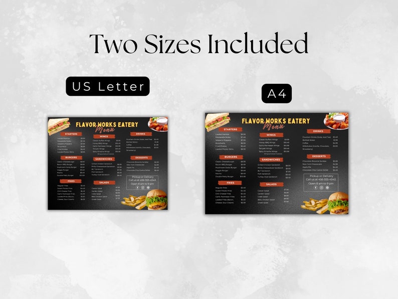 Food Menu Canva, Restaurant Menu Template, Us Letter Size Menu Price ...
