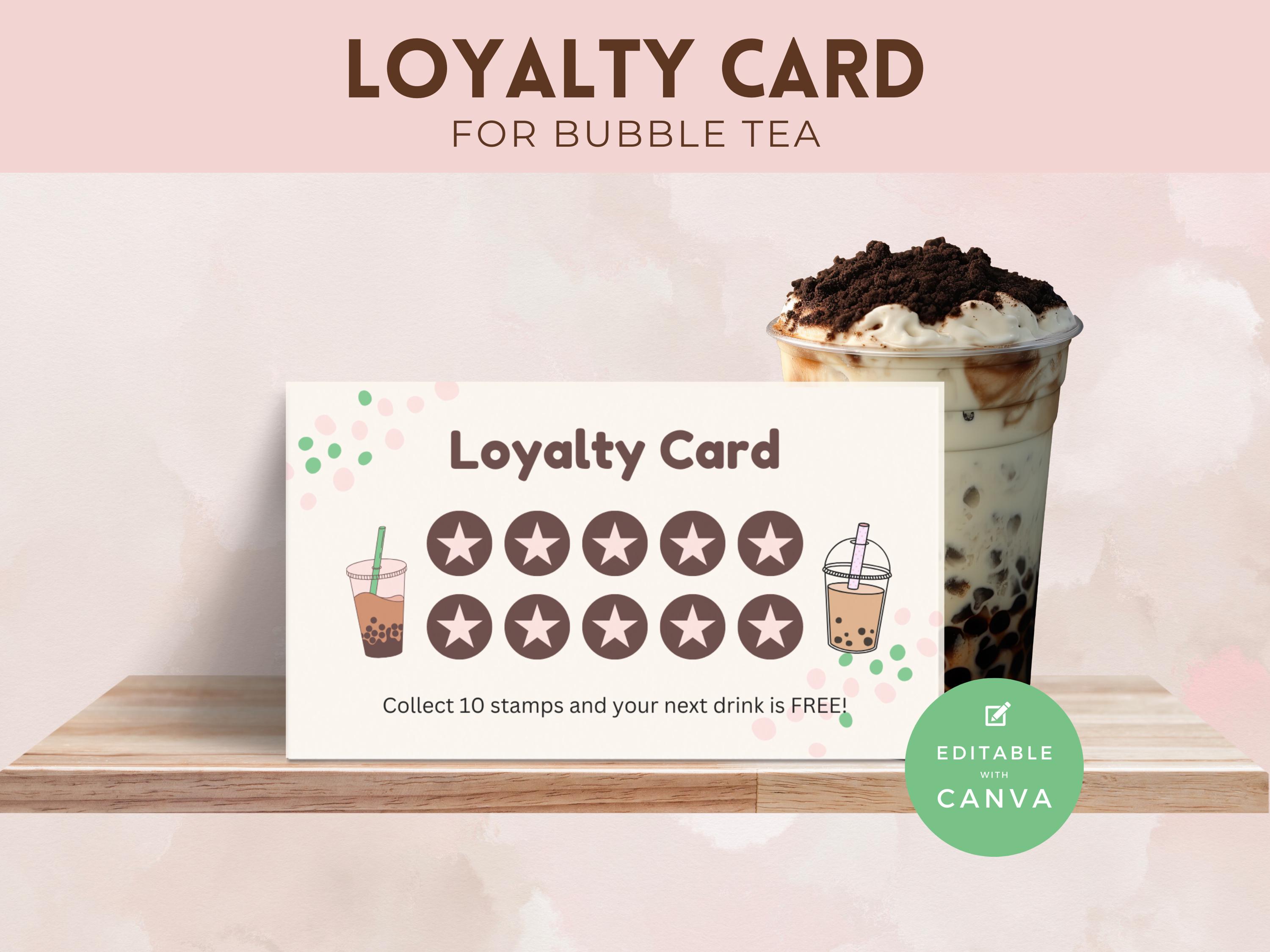 Boba Tea Loyalty Card: Customizable Rewards Template (printable) - Etsy