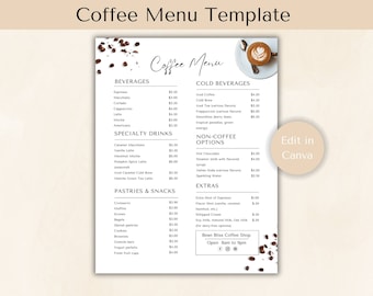 Coffee Menu Template, Editable Cafe Price List, Drink Menu Sign ...
